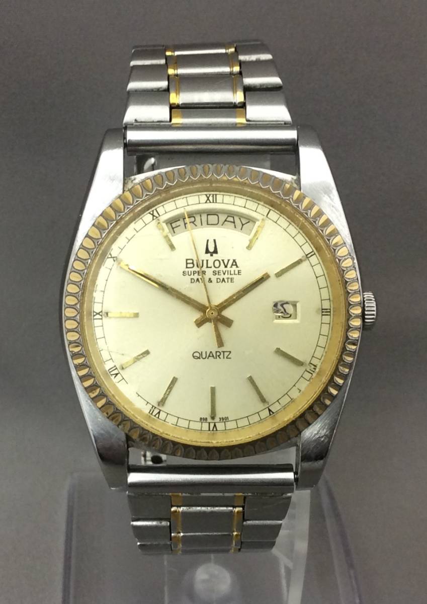 S19 未 QZ/不動品 BULOVA ブローバ SUPER SEVILLE スーパーゼビル DAY&DATE メンズ腕時計 クォーツ デイデイト ベルト社外品(ブローバ)｜売買された ...