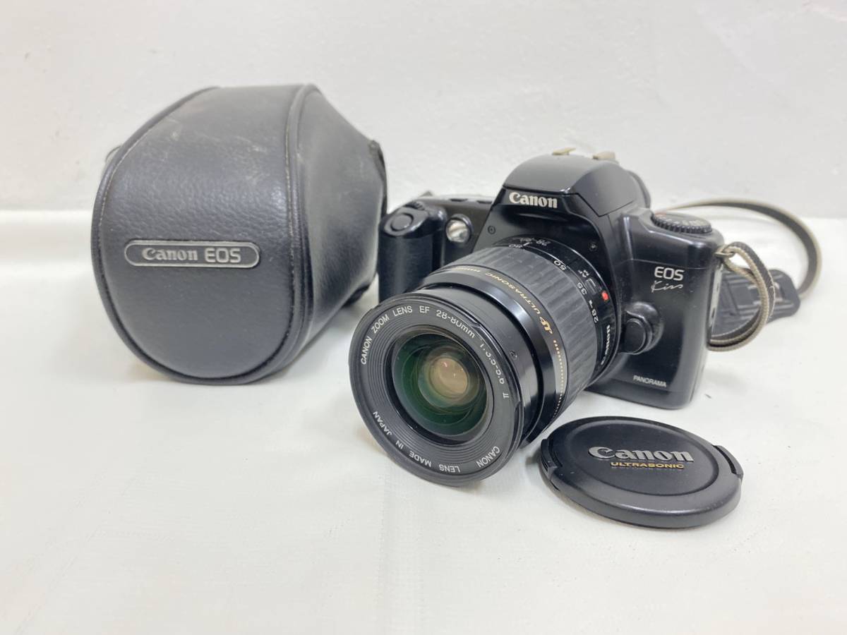 キャノン CANON EOS Kiss panorama ボディ フィルムカメラ zoomレンズ ultrasonic 28-80mm 3.5-5.6 カメラケース付き 動作〇(キヤノン ...