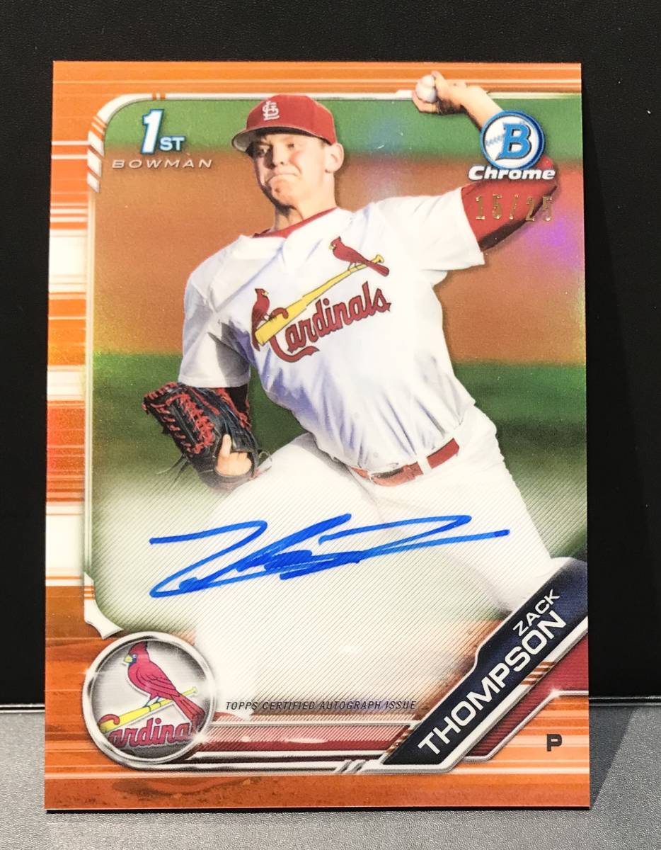 Zack Thompson 2019 Bowman Draft Chrome Draft Pick Auto Orange Refractor ...
