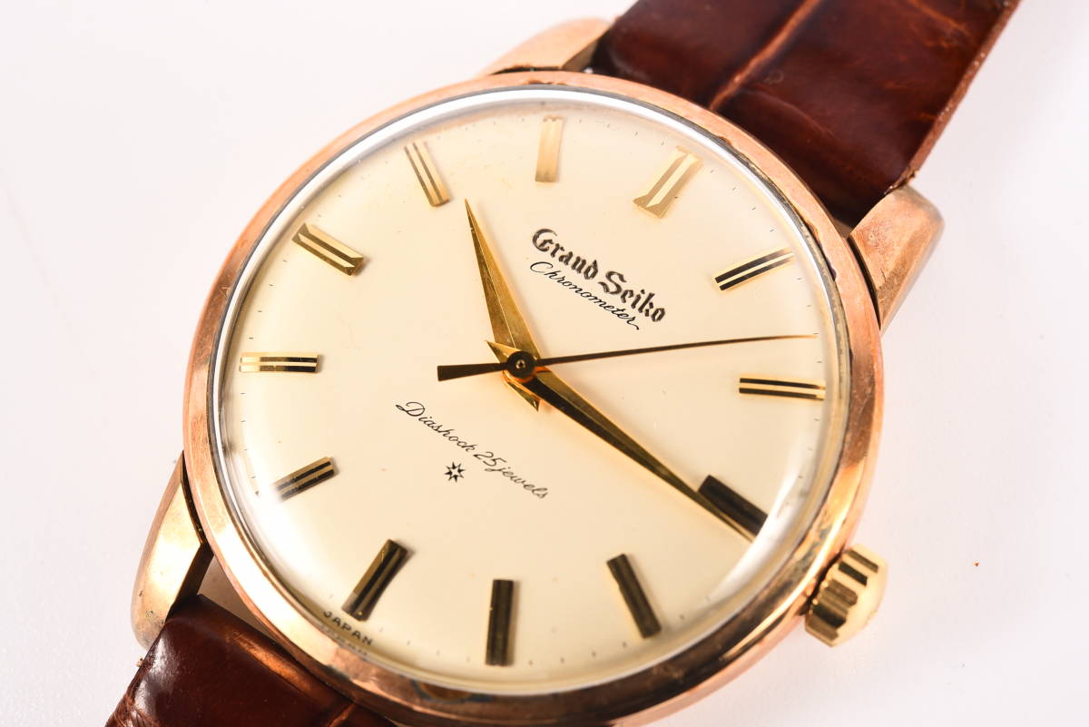 Grand Seiko SEIKO GS グランドセイコー Cal:3180 手巻き メンズ 14K GF 25石 金 色 ブラウン ...