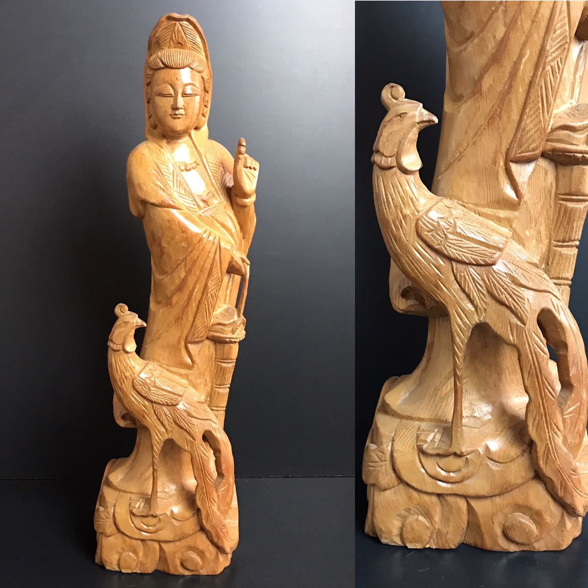 X591 観音菩薩立像 孔雀 木彫 高さ約59cm 仏像 仏教美術 置物 骨董 中国美術(仏像)｜売買されたオークション情報、yahooの商品情報をアーカイブ公開 - オークファン ...