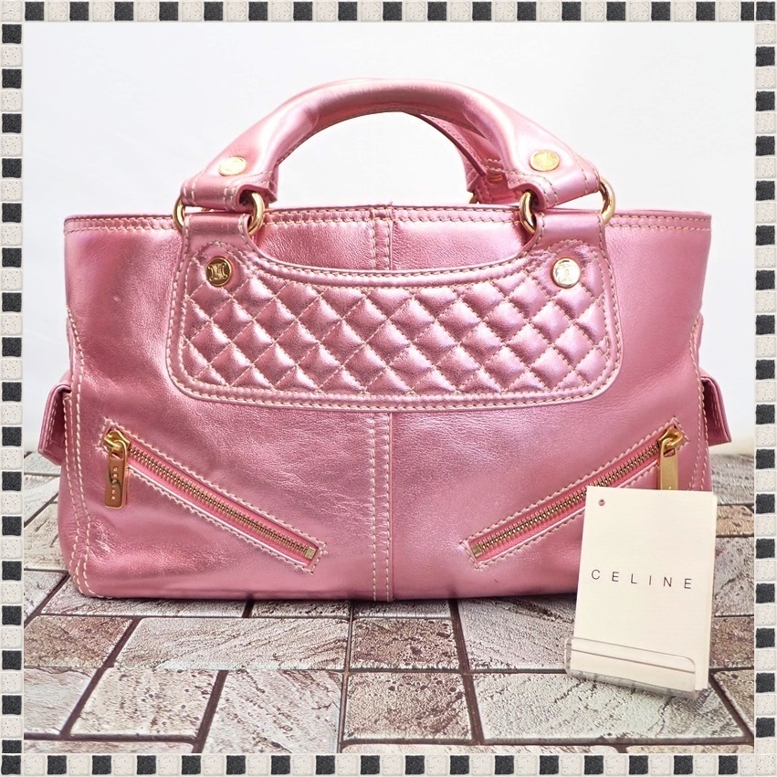 セリーヌ ブギーバッグ CE00/34 メタリック ピンク ハンドバッグ レザー×裏地スエード 底鋲 CELINE(ハンドバッグ)｜売買されたオークション情報、yahooの商品情報をアーカイブ ...