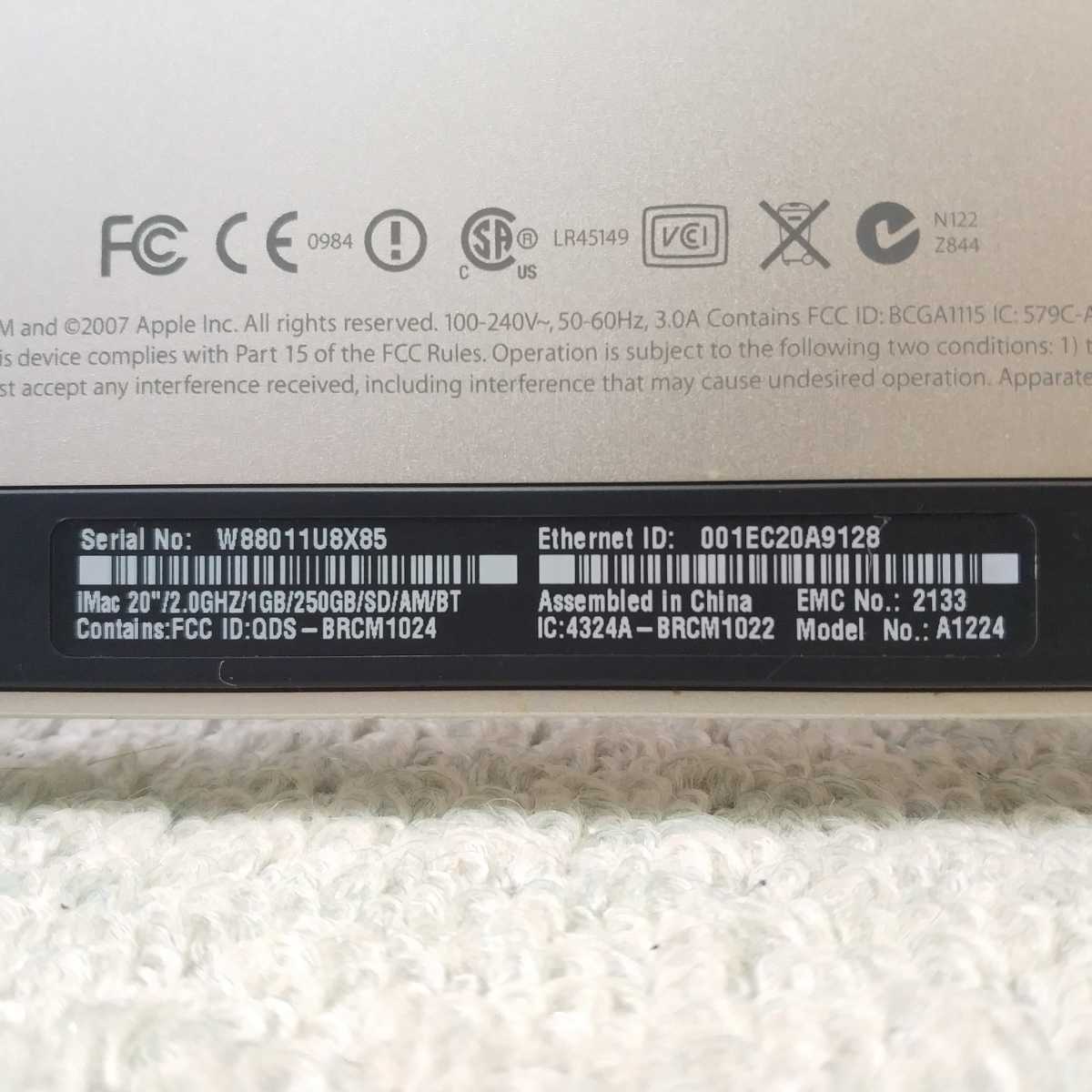 岐阜 即日発 Apple iMac7 1 A1224 Mid 2007 Core2Duo 2GHz/メモリ4GB/HDD250GB/20インチ ...