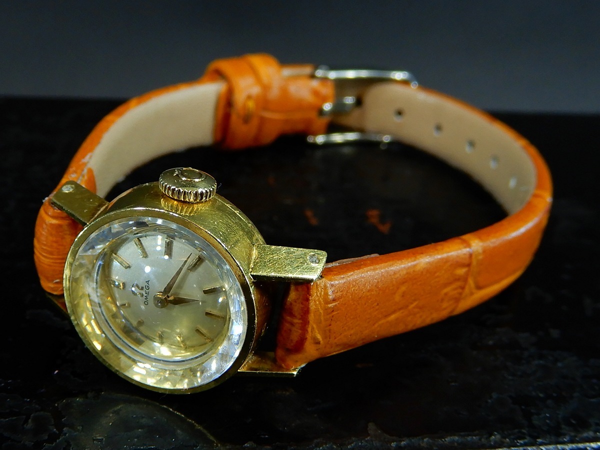 z976 ジャンク品 OMEGA オメガ Cal.482 カットガラス 18K 0.750 刻印有 裏蓋 17石 手巻き 腕時計 レディース ...