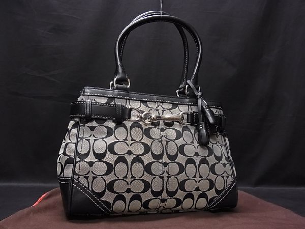 1円 COACH コーチ 8K06 シグネチャー キャンバス×レザー トートバッグ ショルダーバッグ ハンドバッグ ブラック系 N2946オL ...