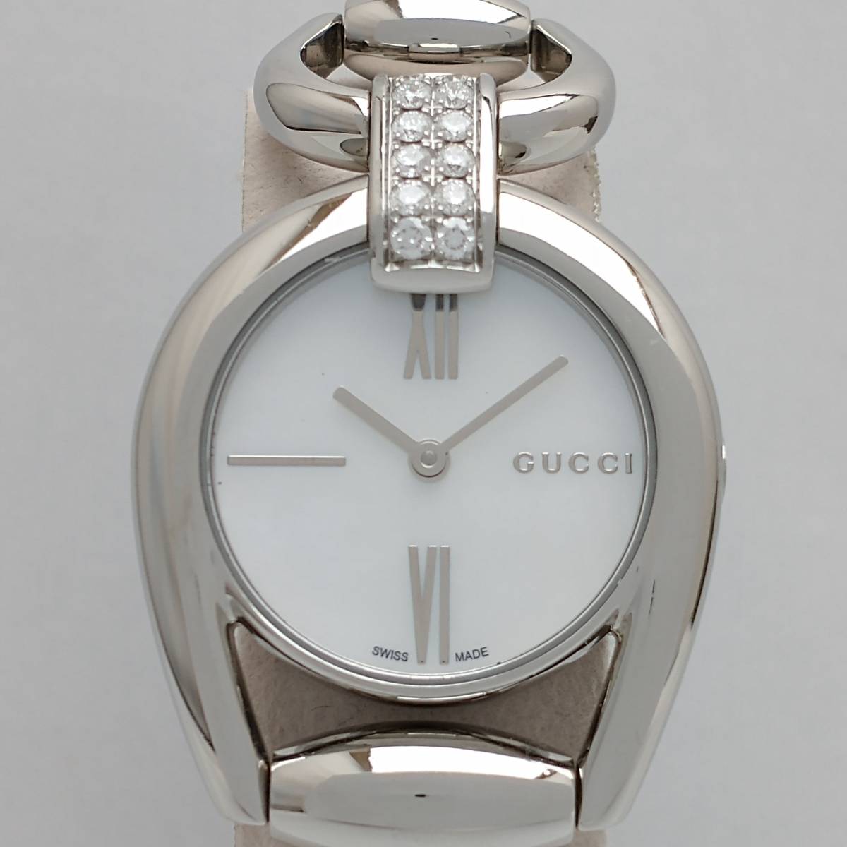 箱 取説 付 GUCCI グッチ ホースビット YA139504 139.5 ダイヤモンド ホワイトシェル文字盤 クォーツ レディース 腕時計 ...