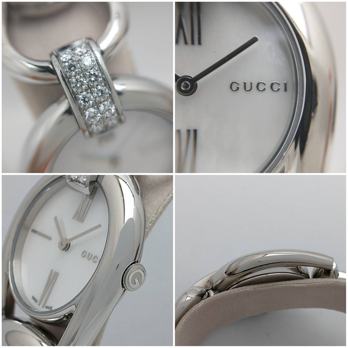 箱 取説 付 GUCCI グッチ ホースビット YA139504 139.5 ダイヤモンド ホワイトシェル文字盤 クォーツ レディース 腕時計 ...