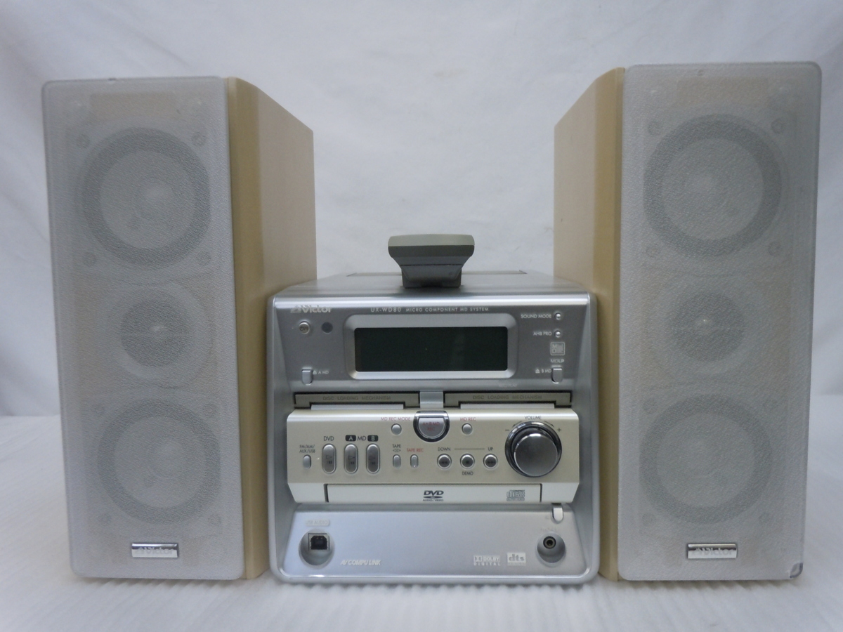 E378 Victor DVD/CD/MD/カセットコンポ CA-UXWD80-M 2005年製 スピーカー SP-UXWD80-M リモコン ...