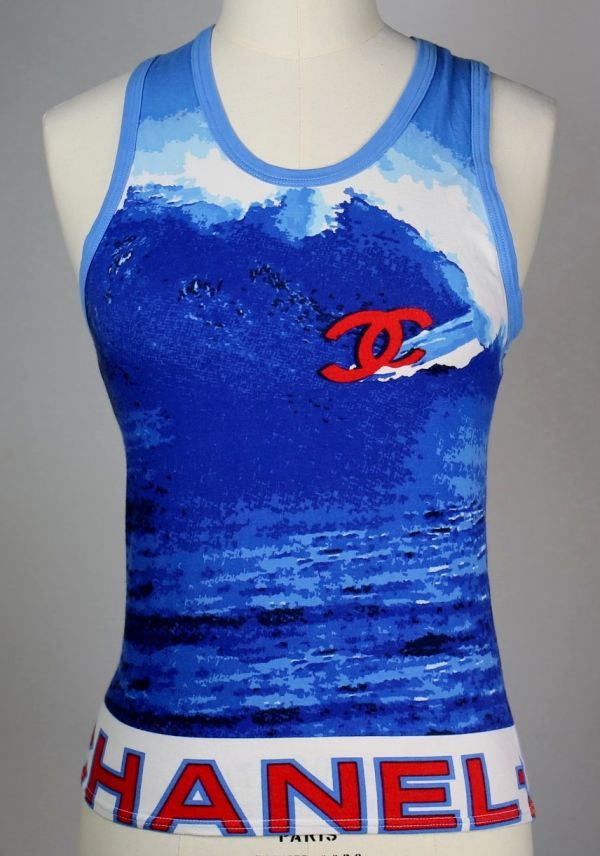 02S CHANEL シャネル SURF COCO サーフ 波乗り ココマーク タンクトップ 38 ノースリーブ vintage ヴィンテージ ...