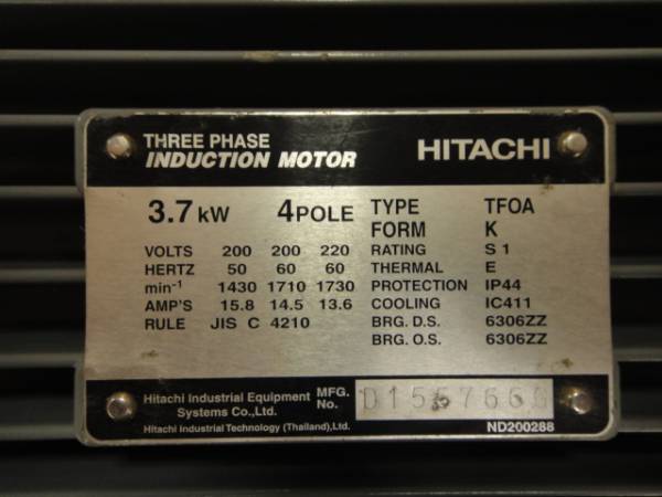 HITACHI モータ 3.7kw TFOA K 4P 3PHASE INDUCTION MOTOR(電動工具)｜売買されたオークション情報 ...