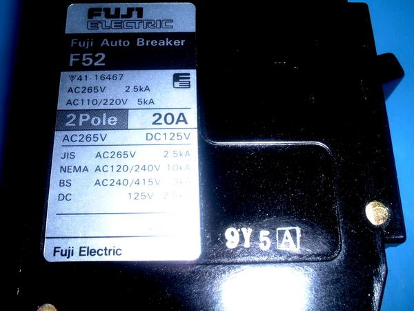 富士電機 20A単相ノーヒューズブレーカー F52 極浅使用品 協約型(電気材料)｜売買されたオークション情報、yahooの商品情報を ...