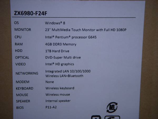 Gateway Windows8 23型タッチパネル PC ZX6980-F24F(ゲートウェイ)｜売買されたオークション情報、yahooの ...