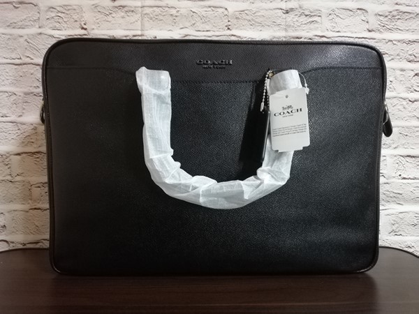 1円スタート COACHコーチブリーフケースF68030レザービジネスバッグハンドバッグショルダー薄型薄いアウトレット皮 黒男メンズ ...
