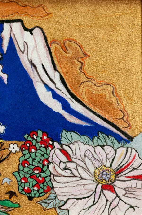 片岡球子 岩絵 手描き 花咲く富士 表サイン 印譜 裏書 印譜 F6号 額装 模写/検索ワード 上村松園/小倉遊亀 d143(自然、風景画 ...