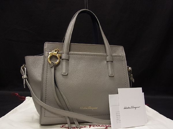 1円 Salvatore Ferragamo フェラガモ EE-21 F478 ガンチーニ レザー 2WAY ショルダーバッグ ハンドバッグ ...