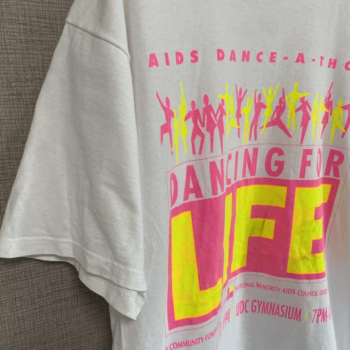 レア 90s 90年代 ビンテージ エイズ AIDS ダンス Tシャツ tee 蛍光 メッセージ アート art USA製 アメリカ 古着 ...