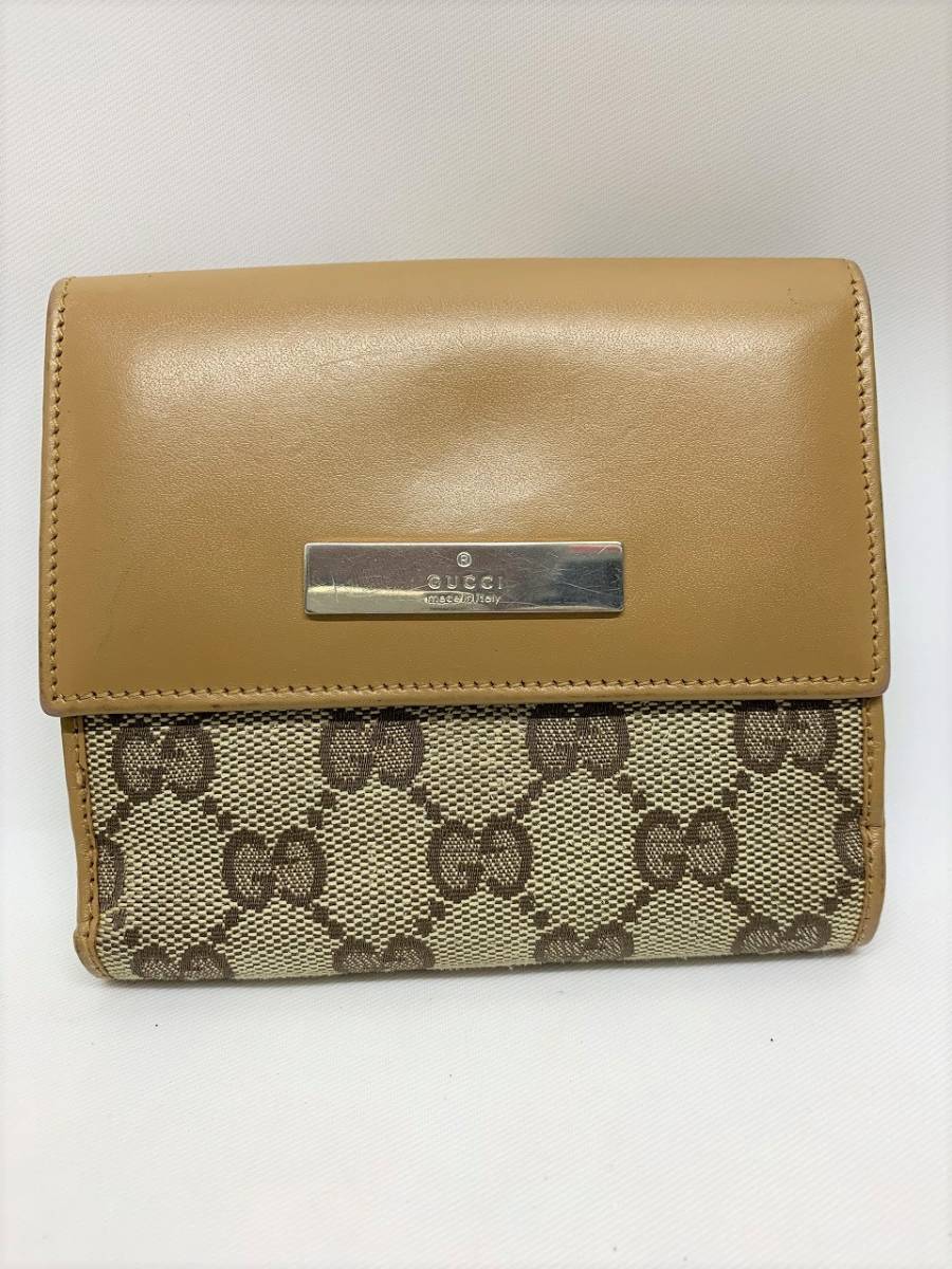 GUCCI グッチ 035 0416 2151 GGキャンバス×レザー Wホック 二つ折り 財布(女性用財布)｜売買されたオークション情報 ...