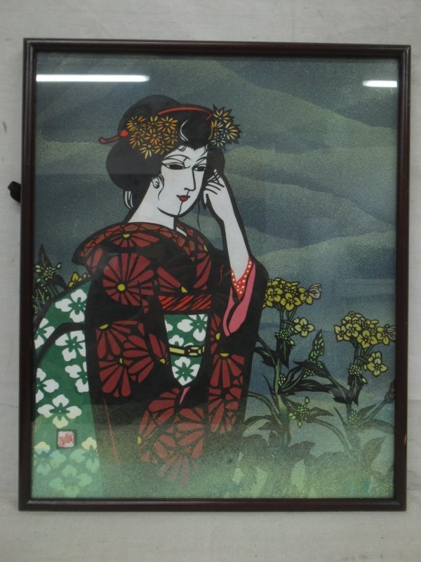 E2158 落款有 花に美人画 切り絵 6号変 額装(はり絵、きり絵)｜売買されたオークション情報、yahooの商品情報をアーカイブ公開 ...