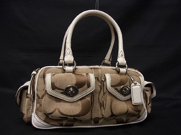 1円 COACH コーチ 6231 シグネチャー キャンバス×レザー ボストンバッグ ハンドバッグ ブラウン系×アイボリー系 BA9243Tオ ...