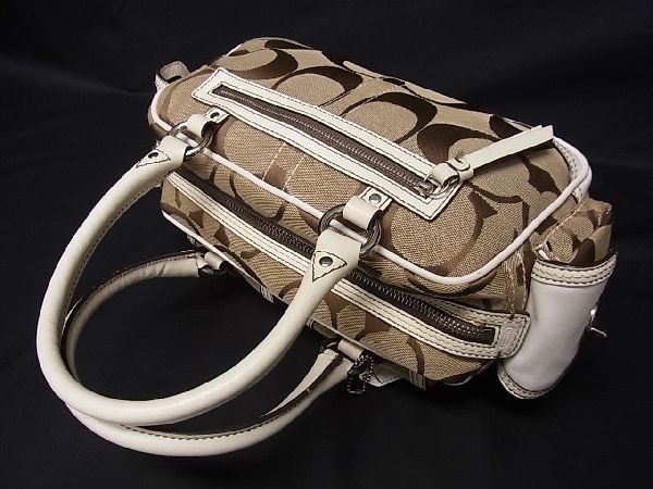 1円 COACH コーチ 6231 シグネチャー キャンバス×レザー ボストンバッグ ハンドバッグ ブラウン系×アイボリー系 BA9243Tオ ...