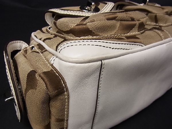 1円 COACH コーチ 6231 シグネチャー キャンバス×レザー ボストンバッグ ハンドバッグ ブラウン系×アイボリー系 BA9243Tオ ...
