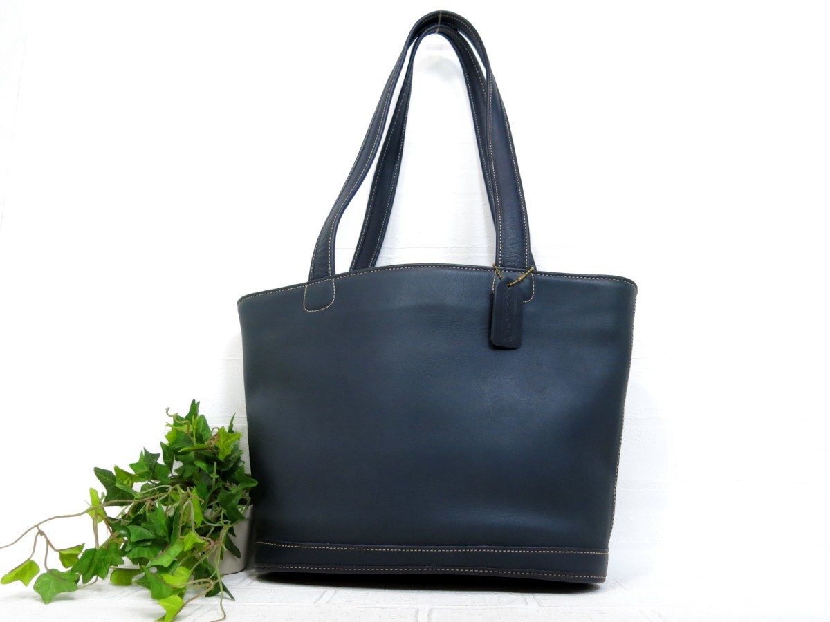 COACH オールド コーチ メンズ 9302 カーフ レザー 本革 トート バッグ ネイビー G金具 超 肩掛け B5 収納 書類 かばん ...