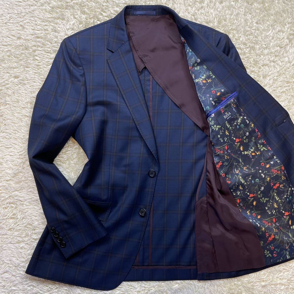 極 ポールスミス 圧巻の花柄 レダ REDA Super130's 花柄 チェック L XL LL ネイビー テーラードジャケット 現行タグ Paul Smith(テーラードジャケット ...