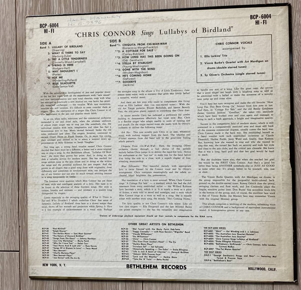 US-ORIGINAL 美盤聴感良好 赤ローレル DG MONO / CHRIS CONNOR / LULLABYS OF BIRDLAND ...