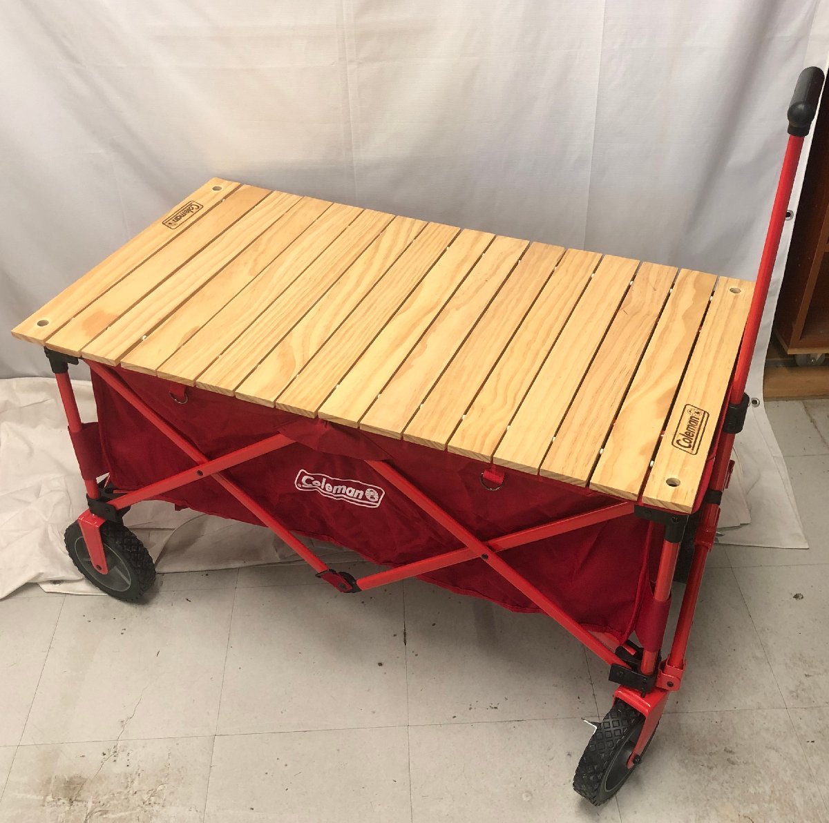 Coleman/コールマン OUTDOOR WAGON/アウトドアワゴン ウッドロールテーブル キャンプ アウトドア用品 現状品 60 ...