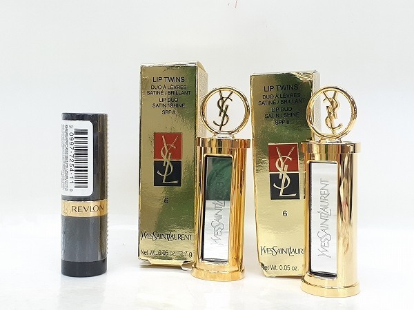 U637-N30-444 口紅 リップ 3点 まとめ YSL イヴサンローラン LIP TWIN 6 / REVLON レブロン SUPER ...