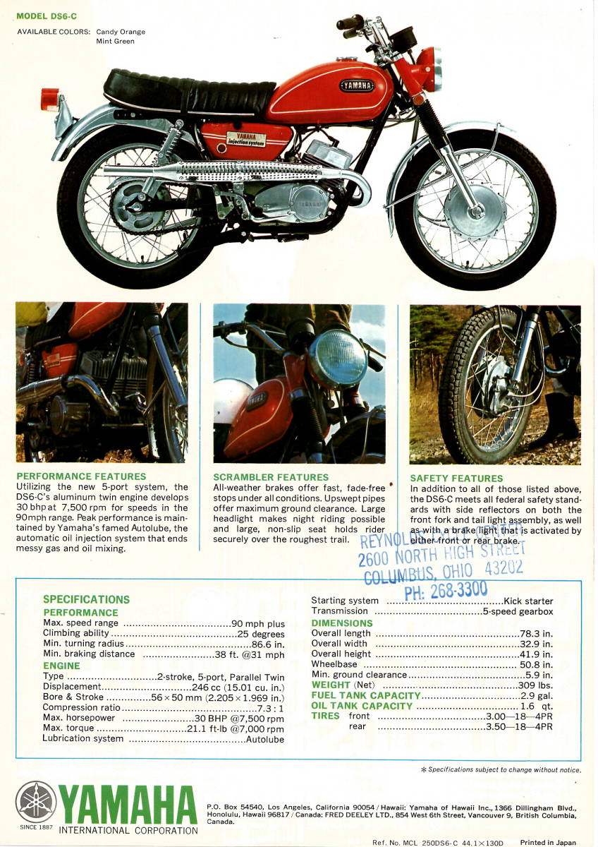 ヤマハ DS6-C 250cc SCRAMBLER スクランブラー カタログ 意外な可愛さ アップマフラーがラグビータンクに似合います(ヤマハ)｜売買されたオークション情報、yahooの商品 ...