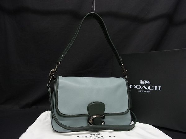 1円 極 COACH コーチ C5261 レザー 2WAY クロスボディ ハンドバッグ ショルダー 斜め掛けかばん 手提げ ライトブルー系 ...