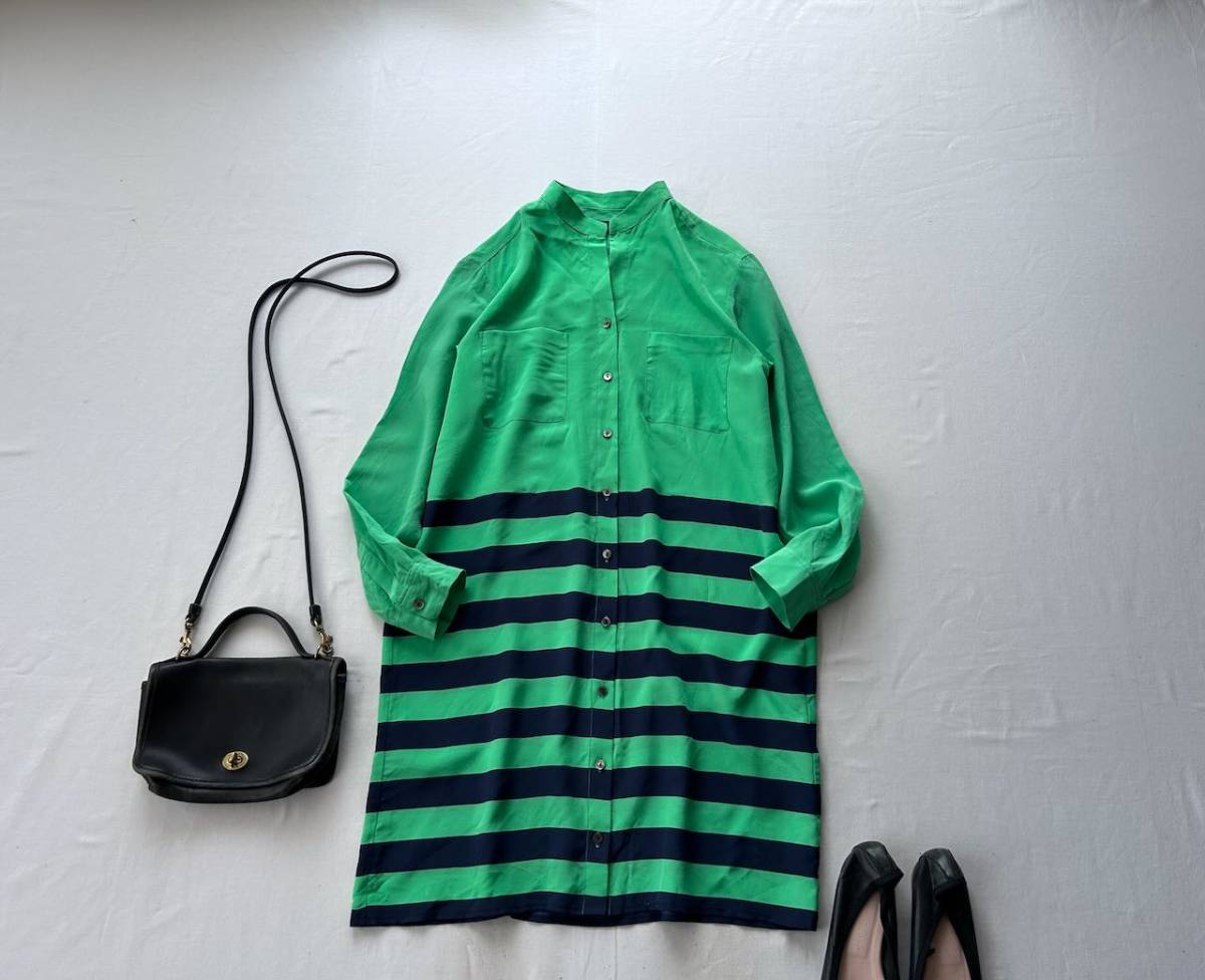 スピック＆スパン SPICK&SPAN 可愛いシルク100% ボーダー柄シャツワンピース(ワンピース)｜売買されたオークション情報、yahooの商品情報をアーカイブ公開 - オークファン ...