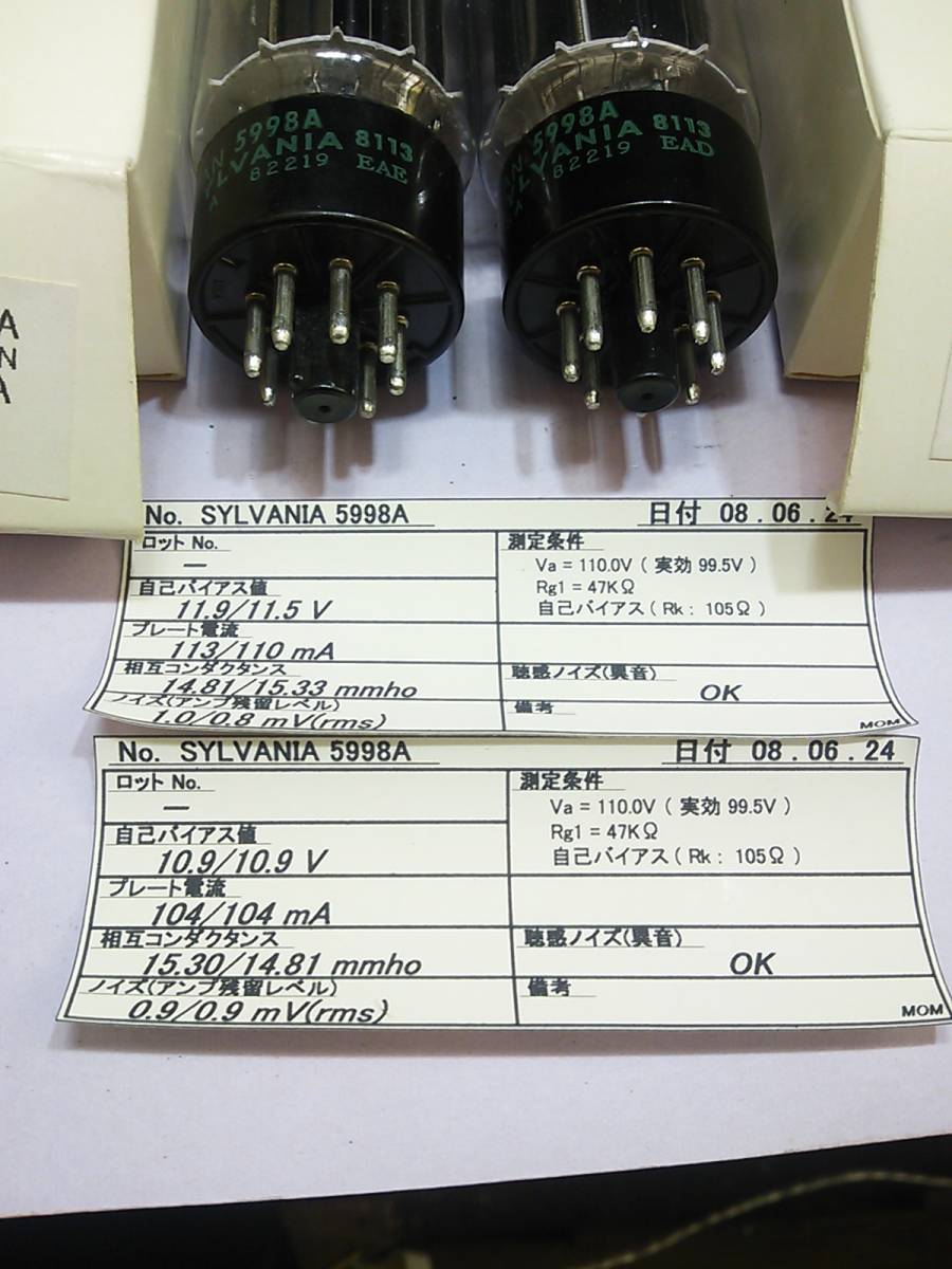 真空管 5998A シルバニア データ付 WE421互換 同一ロッド 2本(真空管)｜売買されたオークション情報、yahooの商品情報を ...