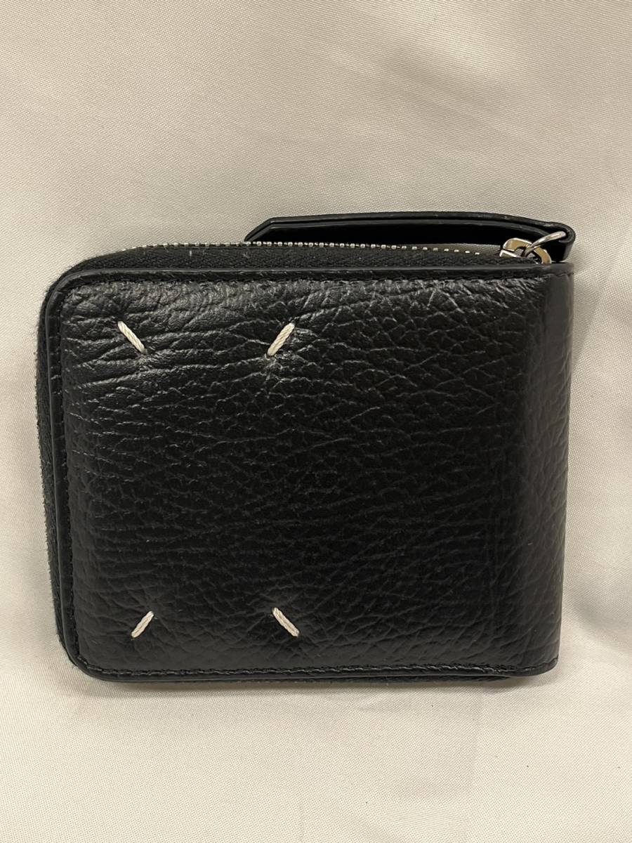 T4355 メゾンマルジェラ MaisonMargiela 二つ折り ラウンドファスナー 4ステッチ ブラック レザー ユニセックス 箱有 ...