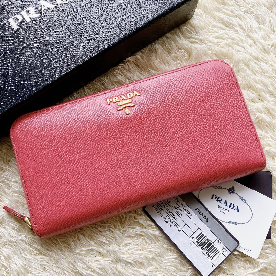 ギャランティ箱付 PRADA プラダ 長財布 ウォレット サフィアーノレザー ピンク系 ロゴ金具 ラウンドファスナー ジップ レディース(女性用財布)｜売買されたオークション情報、yahooの ...