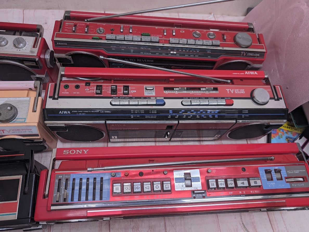 昭和レトロ Wカセット 赤 ラジカセ等 ジャンク まとめ 6台 セット MR-WU4MKIII QT-7DX QT-Y5U QT-Y6 CS-W66 CFS-W90 SONY AIWA ...