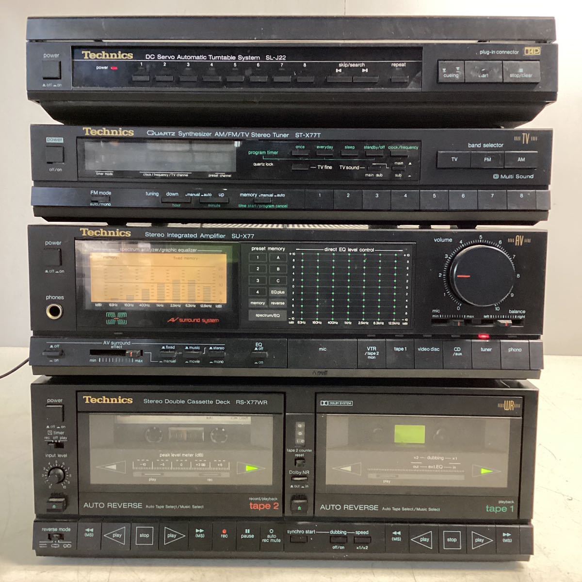 yq237 松下電器 Technics システムコンポ SL-J22 ST-X77T SU-X77-K RS-X77WR ステレオ チューナー カセットデッキ レコード アンプ(システムコンポ ...