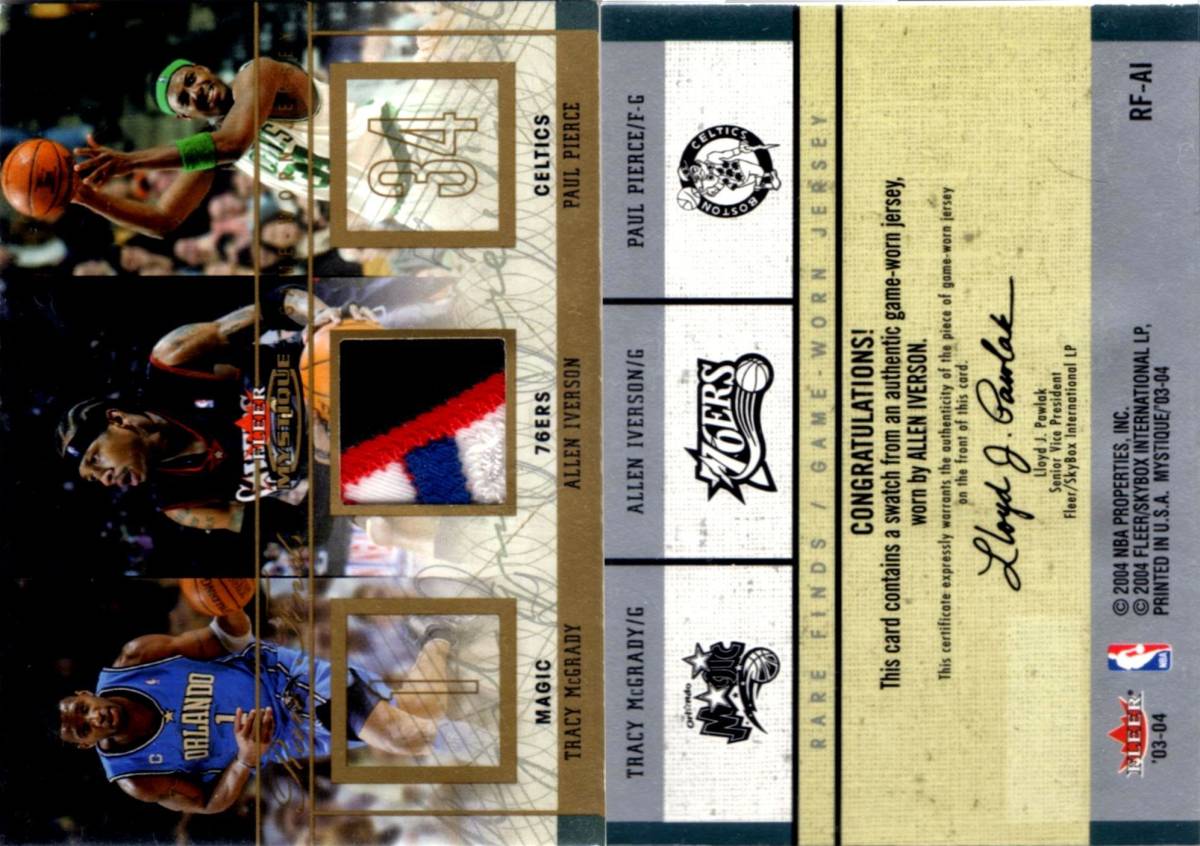 Allen Iverson 03-04 Mystique Tracy McGrady Paul Pierce Rare Finds Patch ...