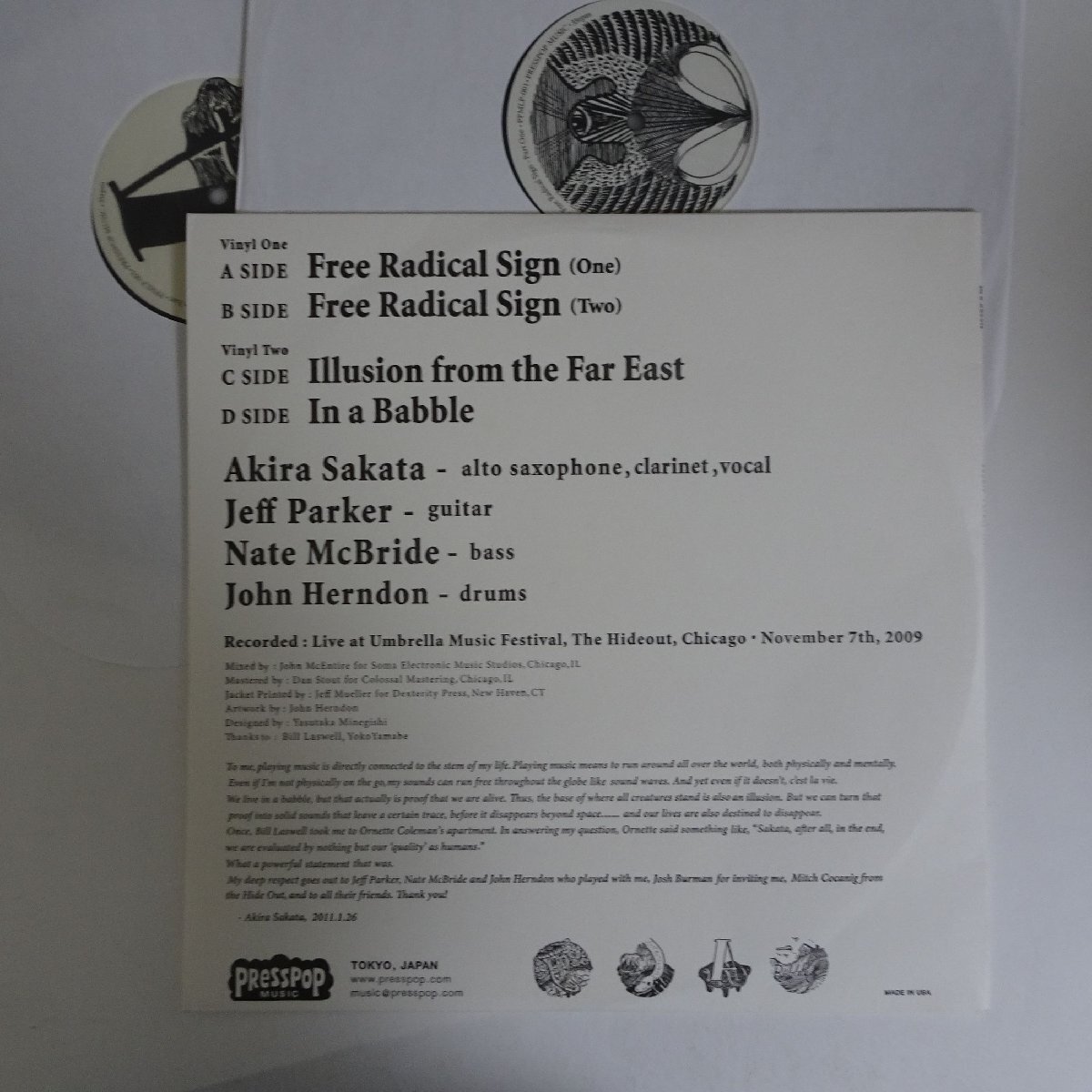 10023989; JPNオリジナルスリーブ/直筆サイン/Presspop/2LP 坂田明 Sakata x Parker x McBride ...