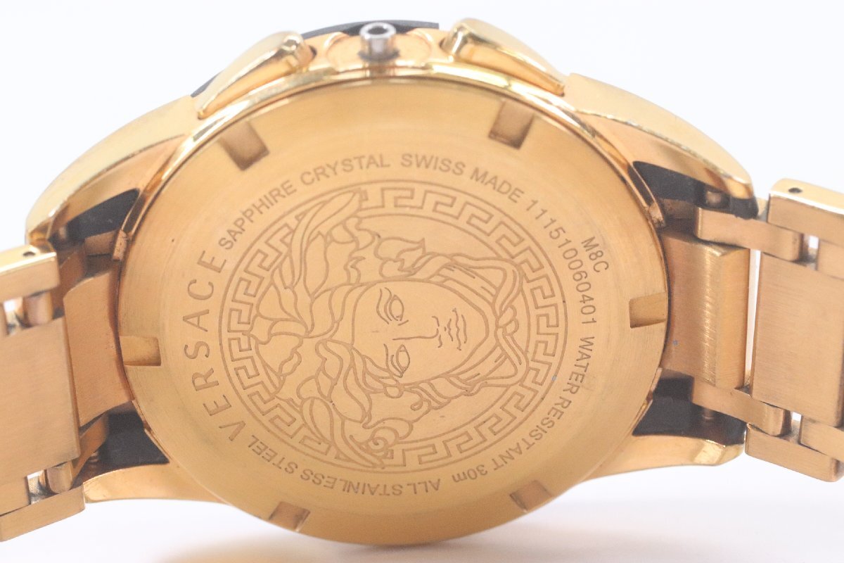 ジャンク品 VERSACE ヴェルサーチ M8C クロノグラフ クォーツ デイト メンズ 腕時計 ゴールドカラー 3733-N(ヴェルサーチ ...