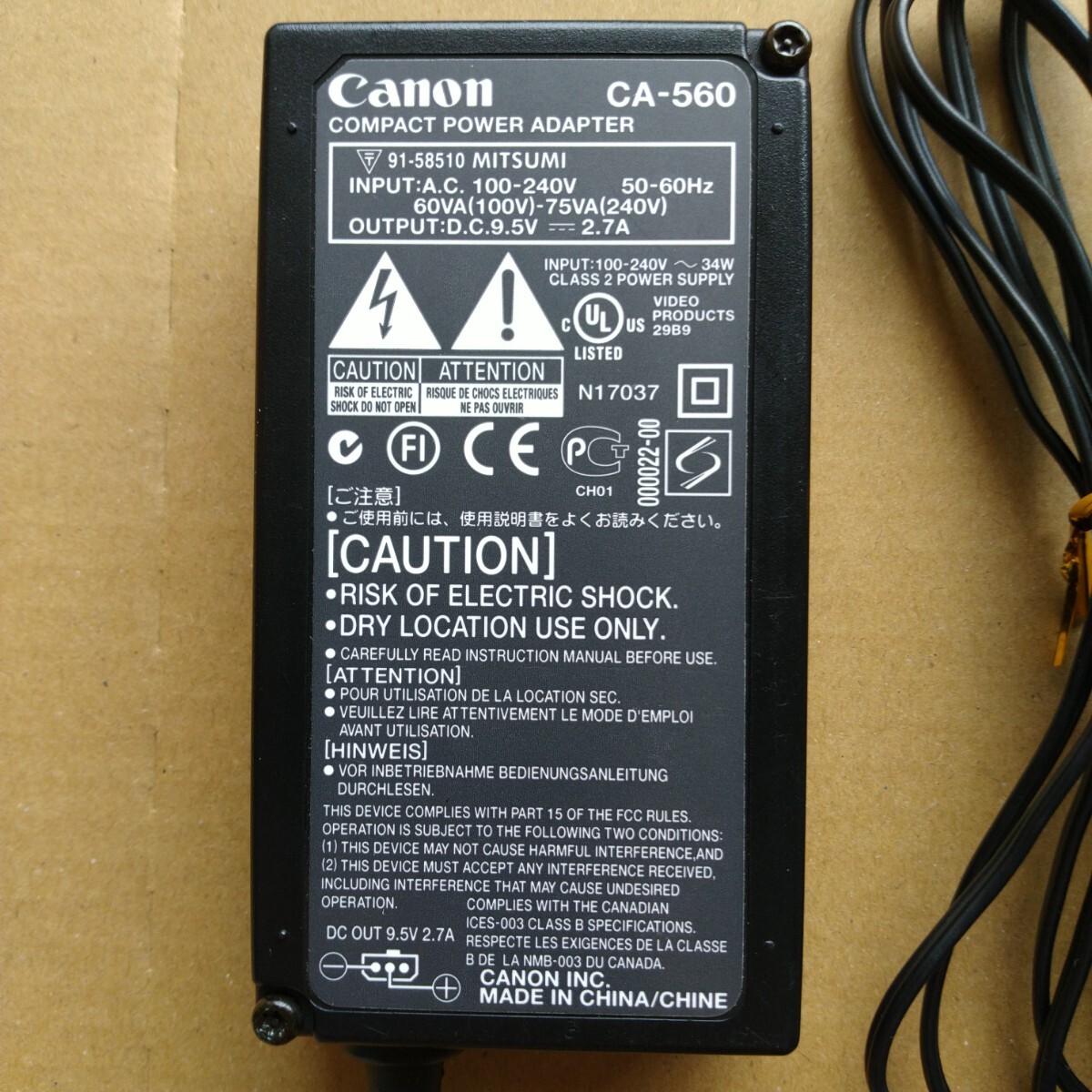 Canon キヤノン 純正コンパクトパワーアダプター CA-560 9.5V / 2.7A(バッテリー、充電器)｜売買されたオークション情報 ...