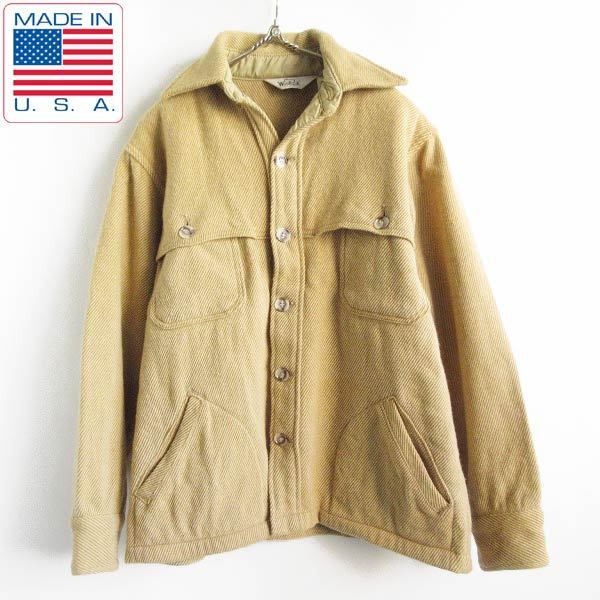 70s 白タグ USA製 Woolrich ウールリッチ ウール シャツ ジャケット M程度 ベージュ系 ダブルマッキーノ ビンテージ ...