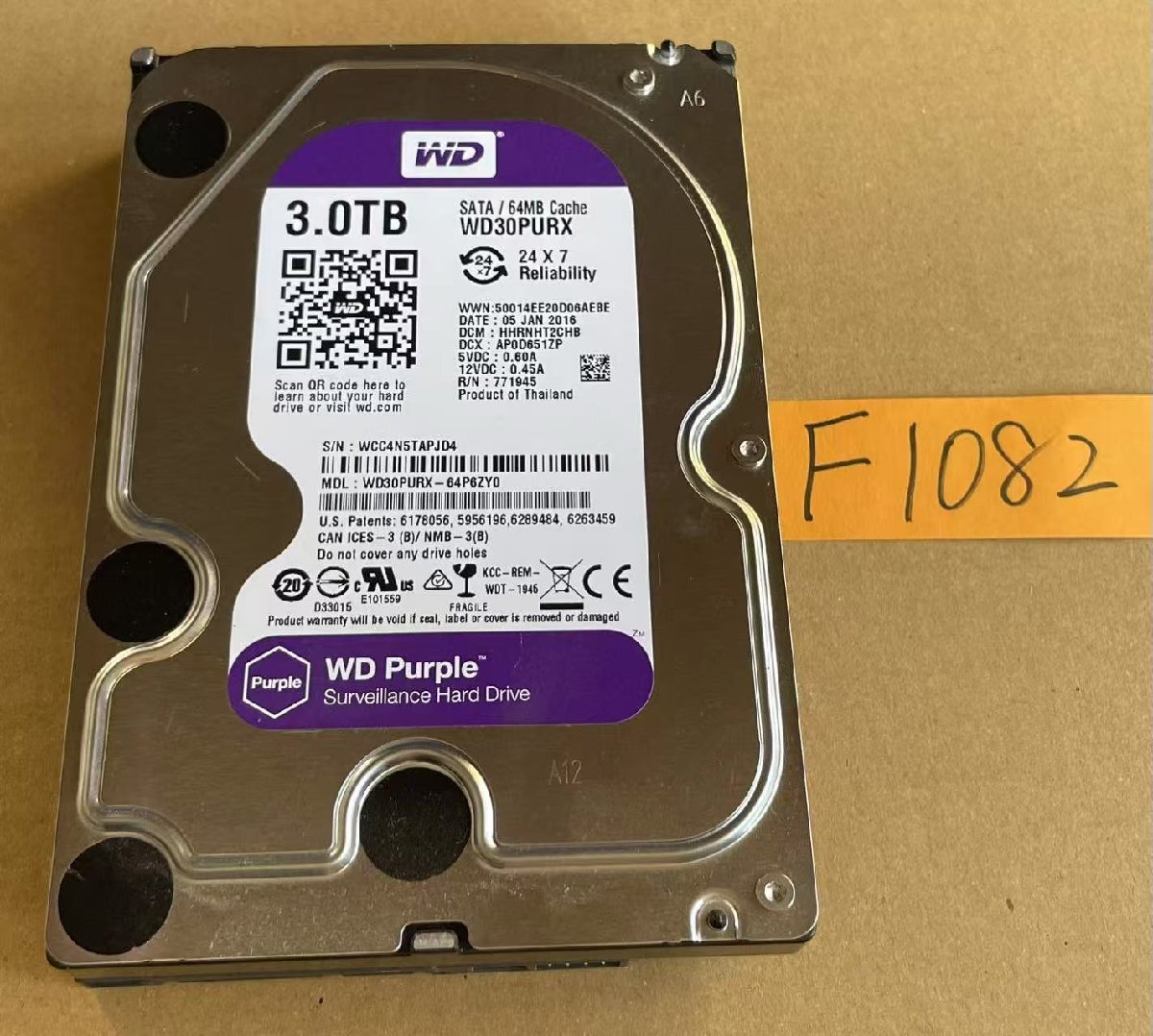 Western Digital WD30PURX Purple 3TB 3.5インチ SATA HDD3TB 使用時間19018H F1082 ...