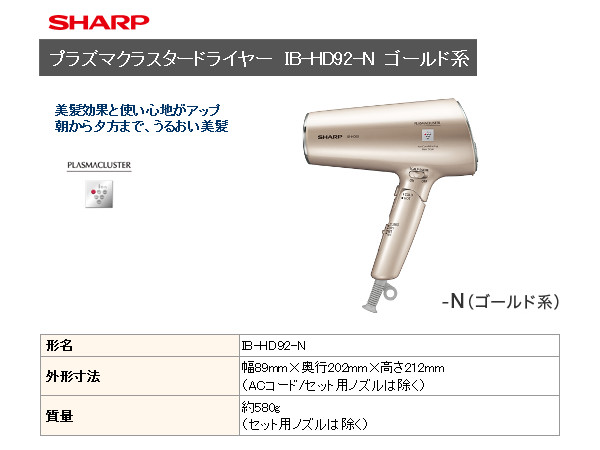 SHARP プラズマクラスタードライヤー IB-HD92-N 美髪/温冷切替(ハンドドライヤー)｜売買されたオークション情報、yahooの商品情報をアーカイブ公開 - オークファン ...