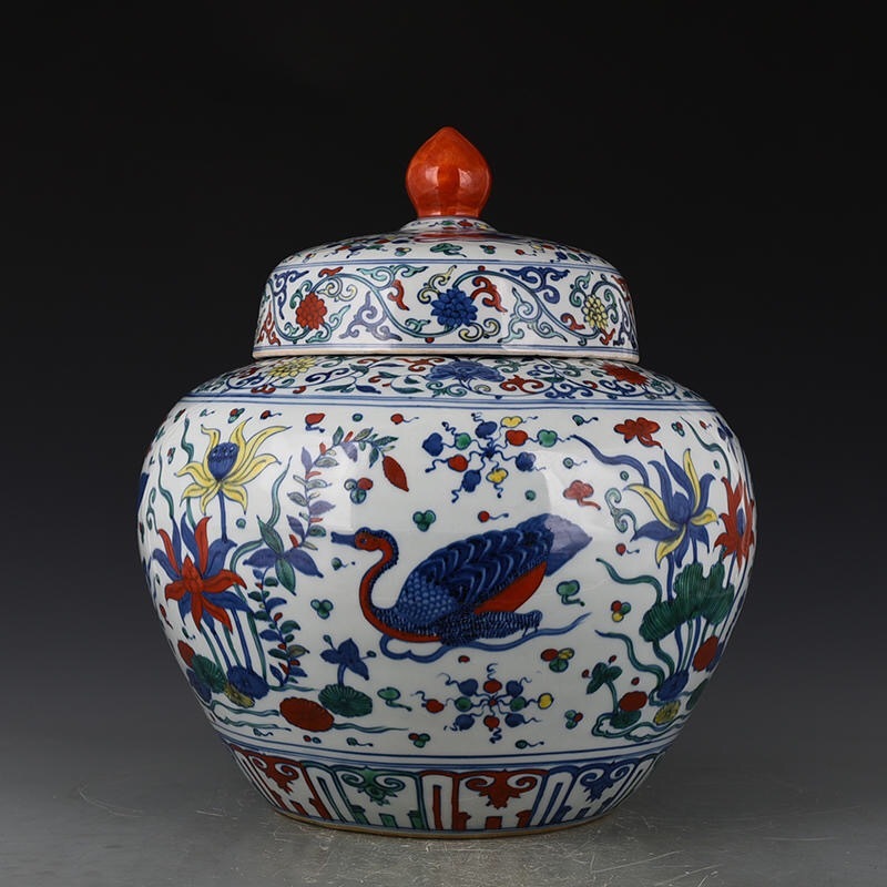 伝来 陶芸56005 明嘉靖 青花五彩蓮池鴛鴦紋蓋罐 在銘 中国美術 蔵出し コレクター放出品 高さ46CM 直径42CM(清)｜売買されたオークション情報、yahooの商品情報をアーカイブ ...