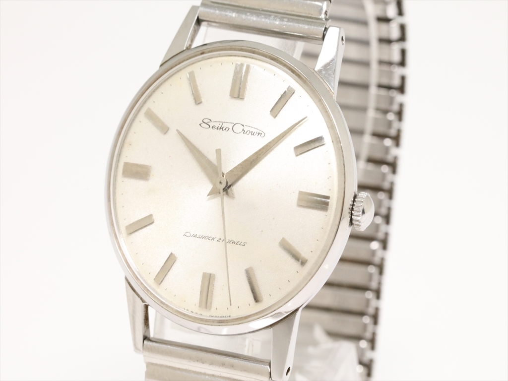 正規 SEIKO/セイコ－ CROWN/クラウン J14091 手巻き ダイアショック 21石 アンティーク シルバーダイヤル メンズ腕時計 ...