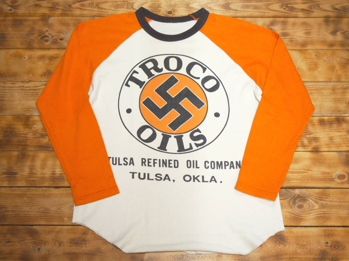 Bootleggers Reunion ブートレガーズリユニオン Troco Oils 七分袖プリントTシャツトロコオイルズオレンジ×黒 ...