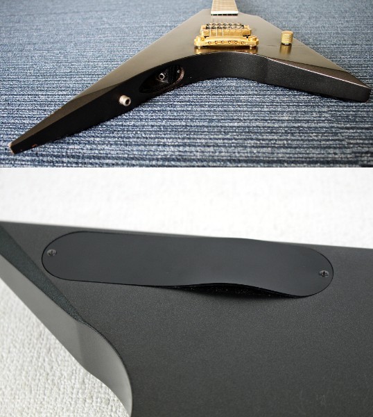 現状品 FERNANDES フェルナンデス V-HAWK 改造品 Flying V 黒 エレキギター フライングV キズ サビあり ...