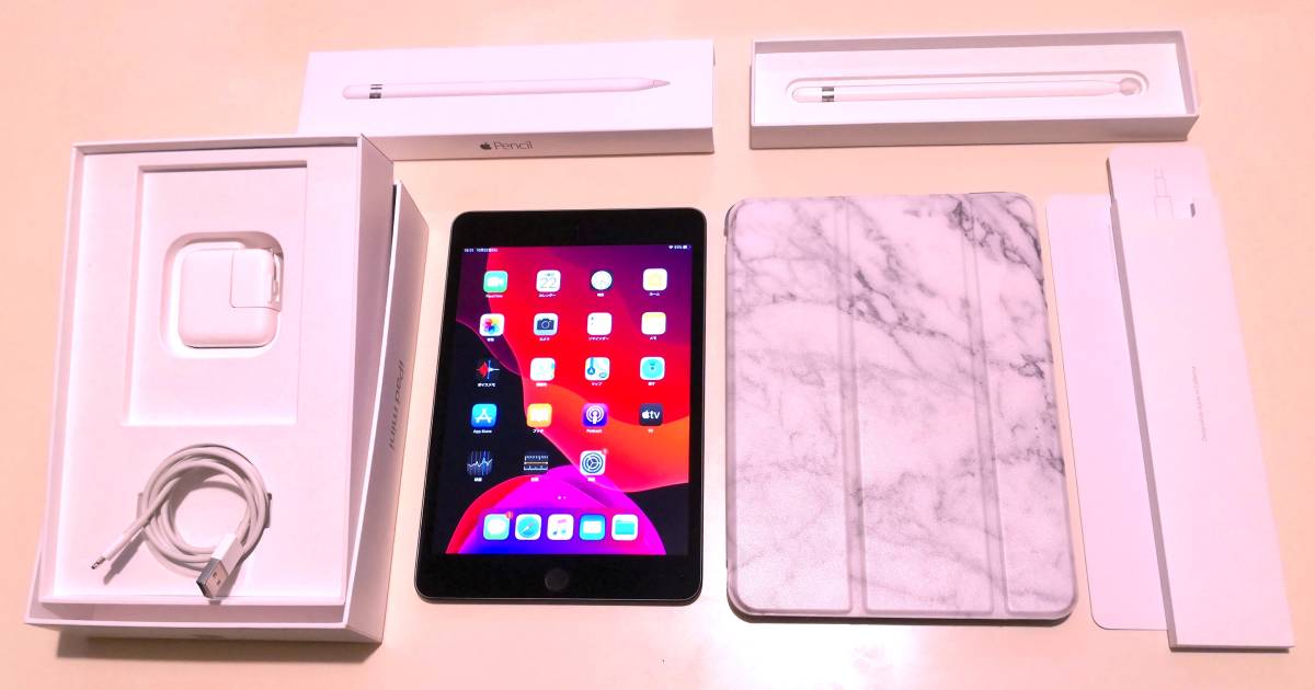 iPad mini 5 第5世代 手書き Space Gray Wifi 国内版 / iOS13.1 / Apple Pencil / スリープモード対応フリップケース付 / 匿名配送 ...